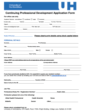 Fillable Online Continuing Professional Development Application Form ...