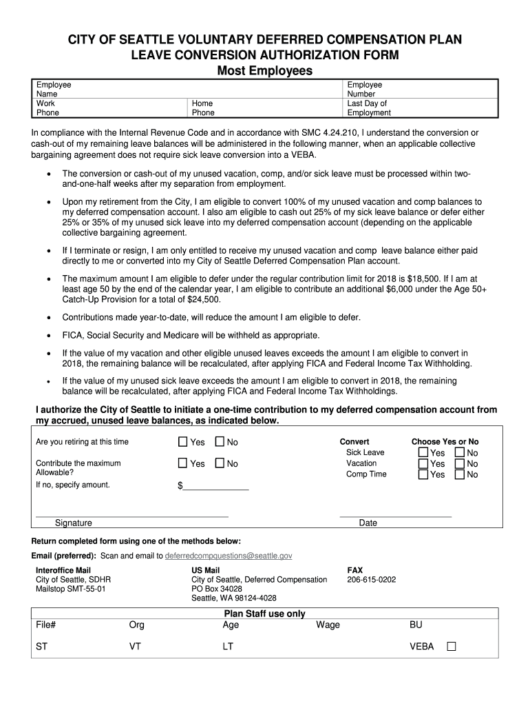 Fillable Online Leave Conversion Authorization Form Most Employees - Deferred ... Fax Email ...