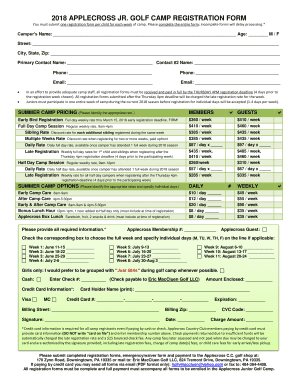 Fillable Online 2018 applecross jr. golf camp registration form - Eric ...