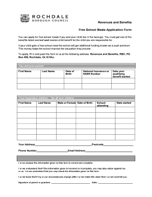 Fillable Online Free school meals application form - Rochdale Borough ...