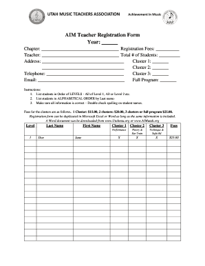 Fillable Online AIM Teacher Registration Form Fax Email Print - pdfFiller