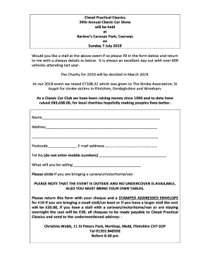Fillable Online Stalls Form 2019 - Clwyd Practical Classics Fax Email ...