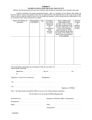 Fillable Online death gratuity nomination form Fax Email Print - pdfFiller