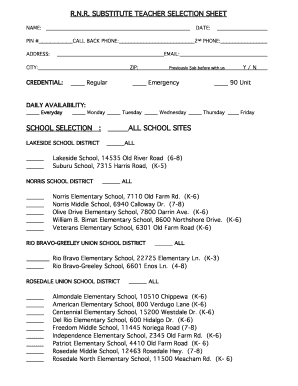Fillable Online RNR Sub. Prefer. Sheet.doc Fax Email Print - pdfFiller