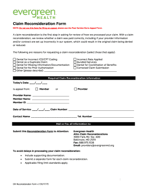 Fillable Online Evergreen Health Post-Service Claim Reconsideration ...