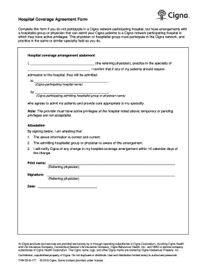 Fillable Online Hospital Coverage Agreement Form - cigna.com Fax Email ...