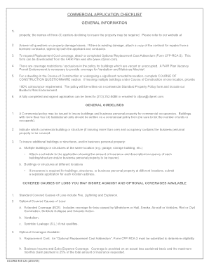 Fillable Online COMMERCIAL APPLICA TION CHECKLIST GENERAL INFORMATION ...