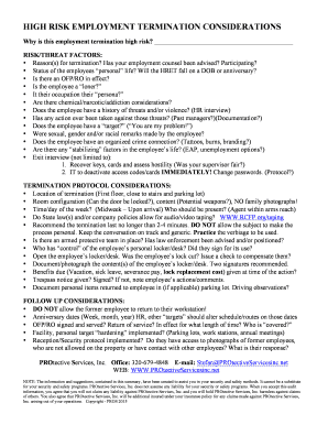 Fillable Online HIGH RISK EMPLOYMENT TERMINATION CONSIDERATIONS Fax ...