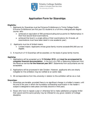 Fillable Online Application Form for Sizarships - Trinity College, Dublin Fax Email Print ...
