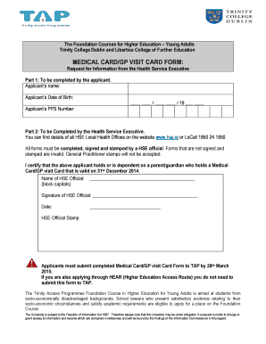 Fillable Online MEDICAL CARD/GP VISIT CARD FORM - tcd.ie Fax Email ...