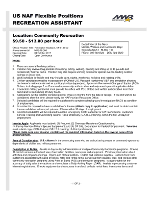 Fillable Online US NAF Flexible Positions RECREATION ASSISTANT Fax ...