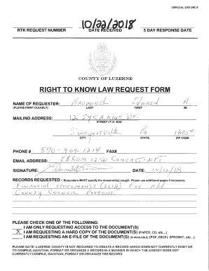 Fillable Online RTK REQUEST NUMBER 5 DAY RESPONSE DATE COUNTY OF Fax ...
