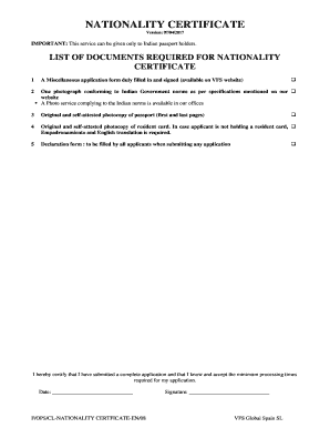 Fillable Online NATIONALITY CERTIFICATE - VFS Global Fax Email Print ...