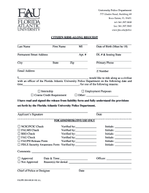 Fillable Online FAU - PD Ride-Along Request Fax Email Print - pdfFiller