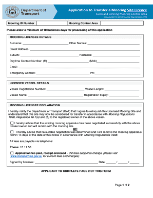 Fillable Online Application to Transfer a Mooring Site Licence. Application to Transfer a ...