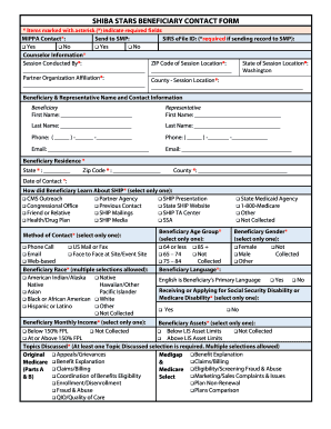 Fillable Online SHIBA STARS Beneficiary Contact Form. New STARS client ...