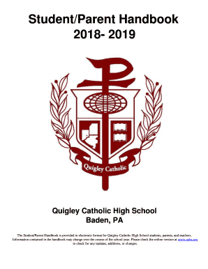 Fillable Online Student/Parent Handbook 2018- 2019 - Quigley Catholic ...