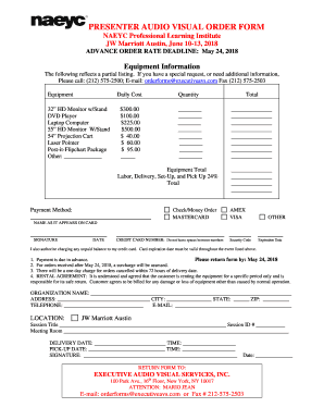 Fillable Online PRESENTER AUDIO VISUAL ORDER FORM - naeyc.org Fax Email ...