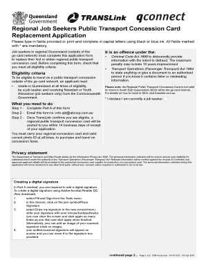 Fillable Online Regional Job Seekers Public Transport Concession Card ...