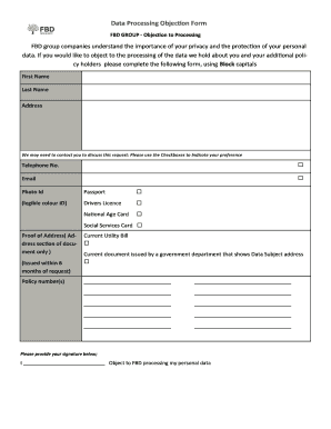 Fillable Online Data Processing Objection Form - fbd.ie Fax Email Print - pdfFiller