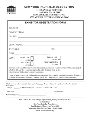 Fillable Online EXHIBITOR REGISTRATION FORM - nysba.org Fax Email Print - pdfFiller