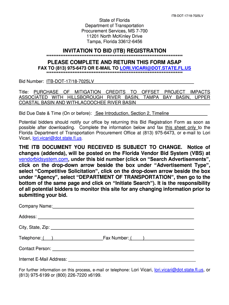 Fillable Online INVITATION TO BID (ITB) REGISTRATION Fax Email Print ...