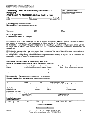 Fillable Online Ex-Parte Order of Protection Form English6 - Tennessee ...