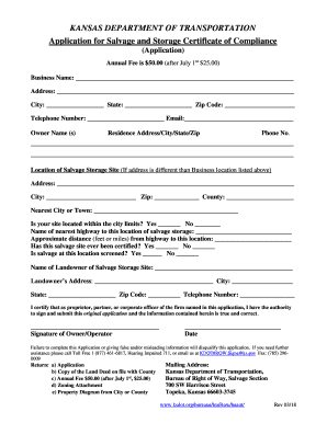 Fillable Online Application for Salvage and Storage Certificate of ...