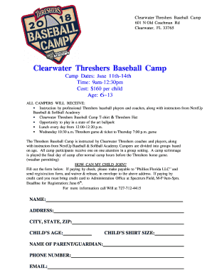 Fillable Online Baseball Camp Registration Form 2018.pdf Fax Email ...
