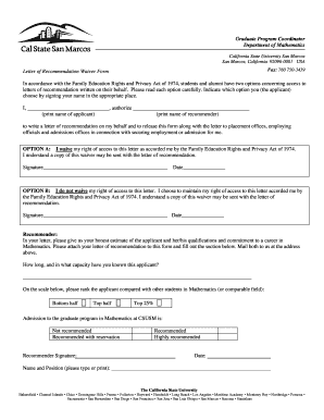 Fillable Online Letter of Recommendation Waiver Form - CSUSM Fax Email ...