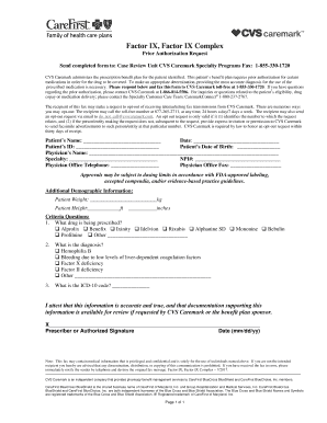 Fillable Online Factor IX, Factor IX Complex - provider.carefirst.com Fax Email Print - pdfFiller