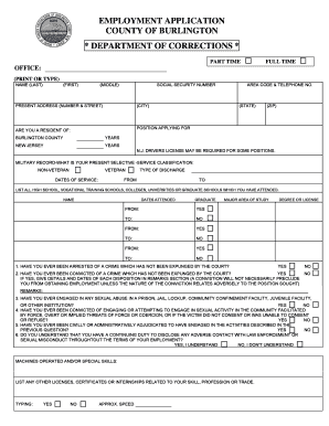 Fillable Online EMPLOYMENT APPLICATION COUNTY OF BURLINGTON * Fax Email ...