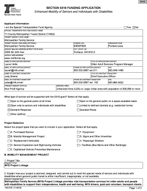 Fillable Online SECTION 5310 FUNDING APPLICATION Enhanced Mobility Fax ...