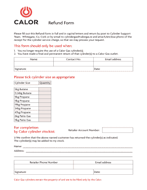 Fillable Online Cylinder Service Charge Cylinder Refund Forms - Calor ...