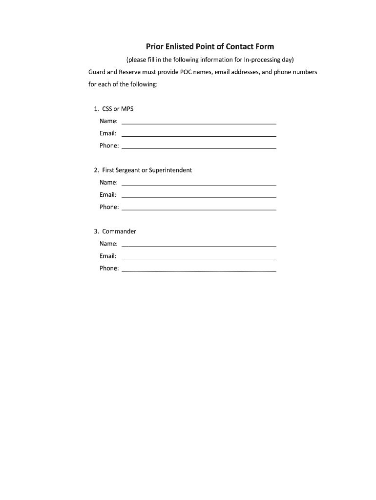 Fillable Online Prior Enlisted Point of Contact Form - usafa.edu Fax ...