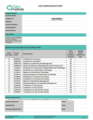Fillable Online ecoe change request form - Glen Institute Fax Email ...