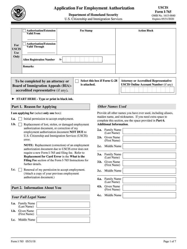 DHS I 765 2018 2022 Fill And Sign Printable Template Online US