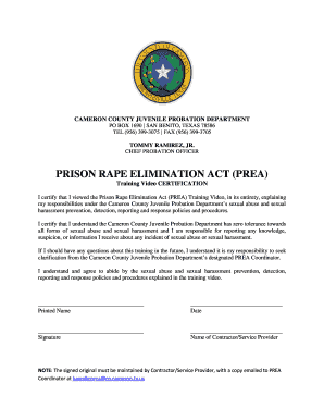 Fillable Online PRISON RAPE ELIMINATION ACT (P REA) - co.cameron.tx.us ...