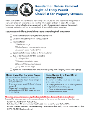 Fillable Online Residential Debris Removal Right-of-Entry Permit ...