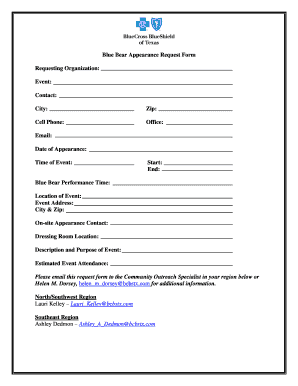 Fillable Online Blue Bear Appearance Request Form - Health Insurance ...