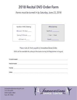 Fillable Online 2018 Recital DVD Order Form Fax Email Print - pdfFiller