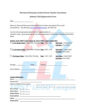 Fillable Online Sherwood Elementary School Parent Teacher Association ...