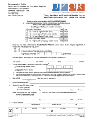 Fillable Online Professional Wrestling/Limited Wrestler License ...