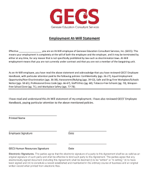 Fillable Online Employment At-Will Statement - Genesee Education ...