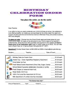 Fillable Online Cafeteria Birthday Order Form. Cafeteria Birthday Order ...