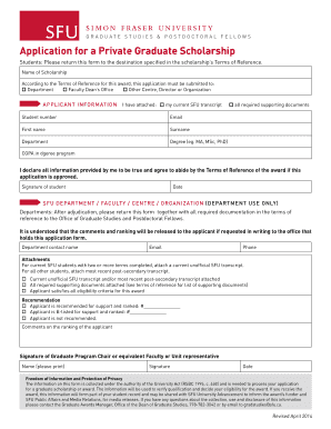 Fillable Online Application for a Private Graduate Scholarship - SFU.ca ...