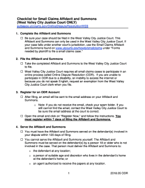 Fillable Online Checklist, Small Claims Affidavit and Summons, and ...