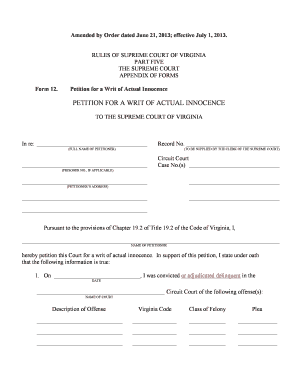 Fillable Online PETITION FOR A WRIT OF ACTUAL INNOCENCE Fax Email Print ...