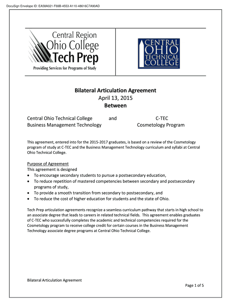 Fillable Online Bilateral Articulation Agreement April 13, 2015 Between Fax Email Print - pdfFiller