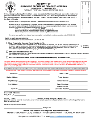 Fillable Online AFFIDAVIT OF SURVIVING SPOUSE OF DISABLED VETERAN Fax ...